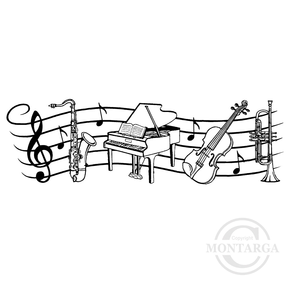 2687 FFF - Musical Instruments Rubber Stamp – Rubber Stamps by Montarga