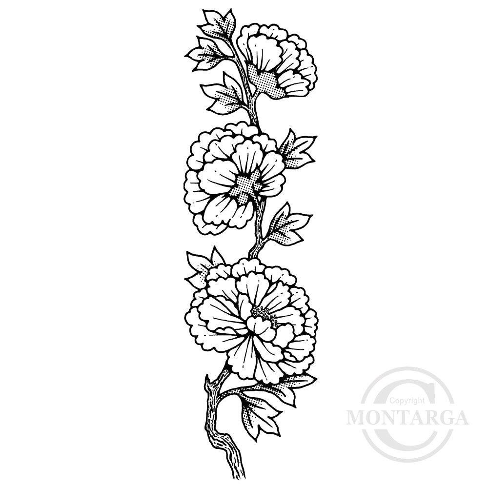3266 FFF - Flowers On Branch Rubber Stamp – Rubber Stamps by Montarga