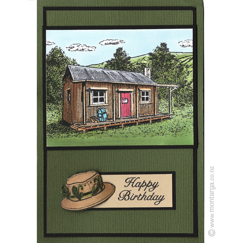 Card Sample - Tramping Hut - Green | Montarga – Rubber Stamps by Montarga
