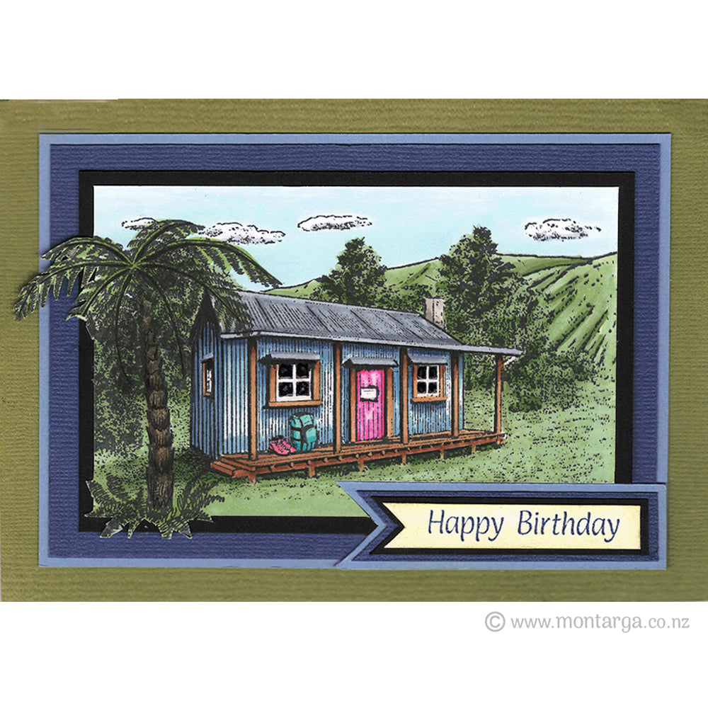 Card Sample - Tramping Hut - Blue | Montarga – Rubber Stamps by Montarga