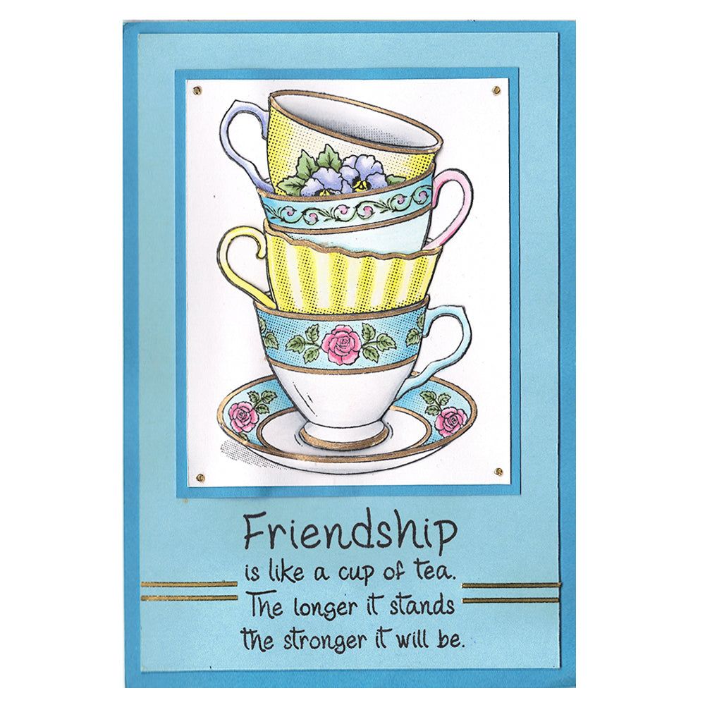 Card Sample - Teacup Stack - Friendship | Montarga – Rubber Stamps by ...